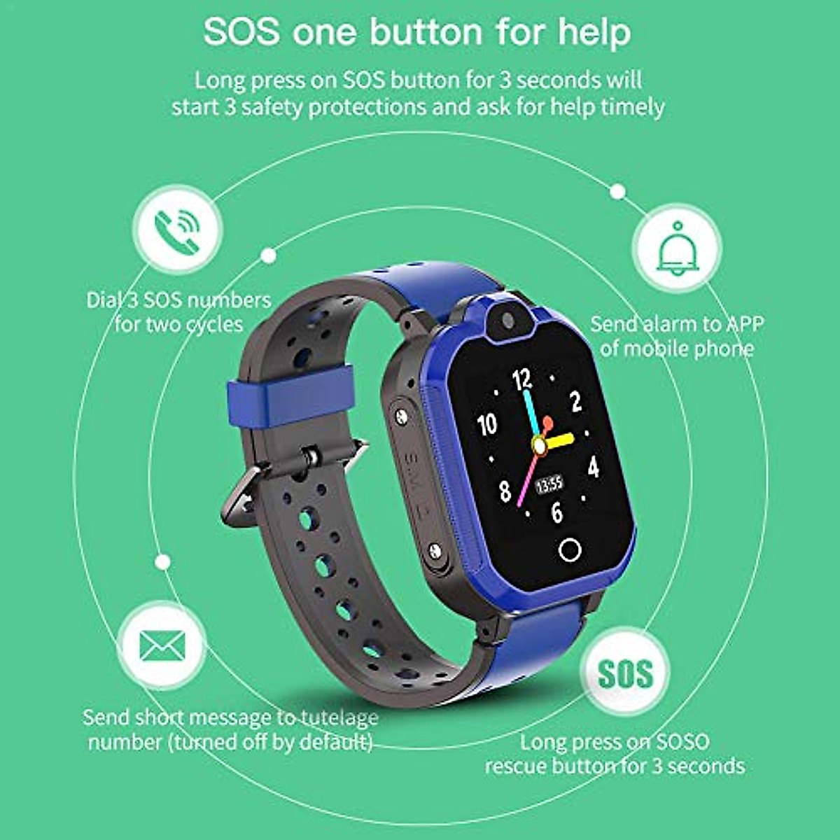 PTHTECHUS 4G GPS Kids Smartwatch Phone - Boys Girls Waterproof Watch with GPS Tracker 2 Way Call Camera Voice & Video Chat SOS Alarm Pedometer WiFi Wrist Watch Birthday Gifts for Students, 4G Blue
