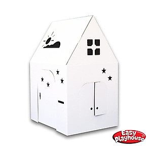 Easy Playhouse - Kids Art and Craft for Indoor and Outdoor Fun, Color, Draw, Doodle on this Blank Canvas – Decorate and Personalize a Cardboard Fort, 34" X 27" X 48" - Made in USA, Age 3+