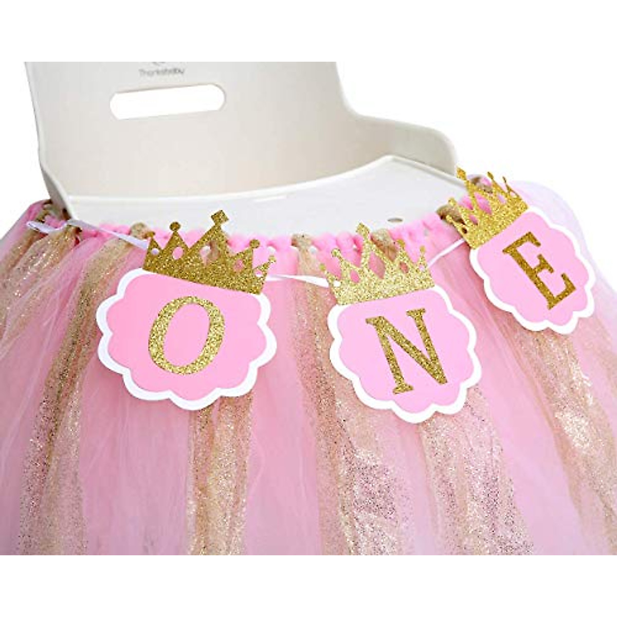 Tutu Highchair Banner for 1st Birthday - Princess 1st Birthday Party,Pink Tutu Skirt Photo Booth Props and Backdrop Cake Smash, Best Princess Birthday Party Supplies for Baby Girl