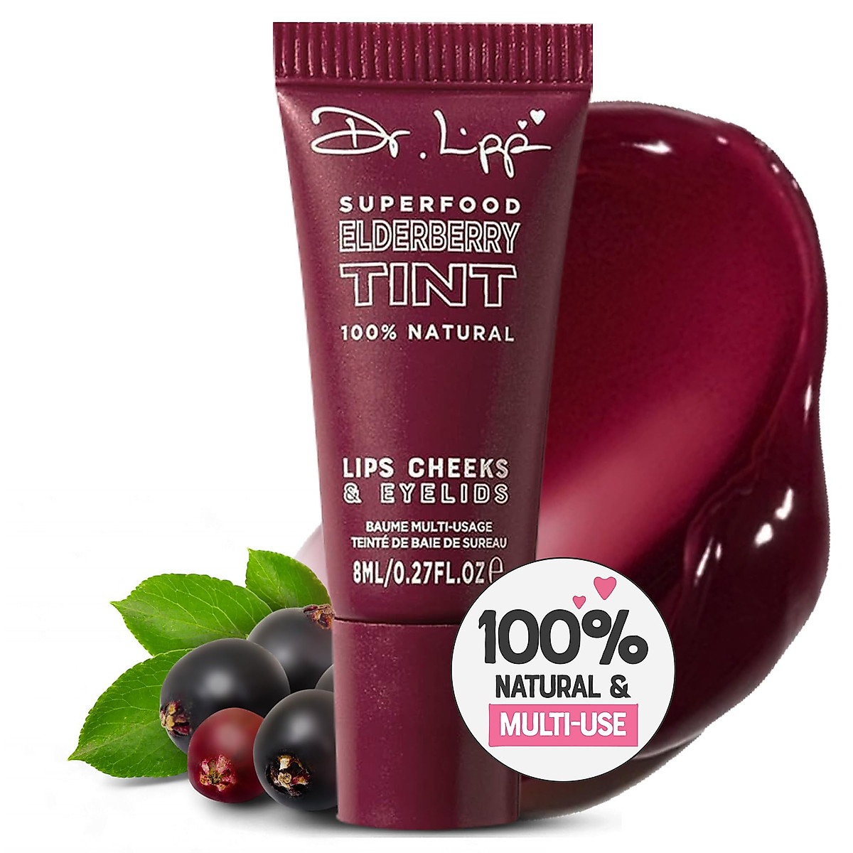 Dr. Lipp Superfood Lip Tint Elderberry 8ml – 4-in-ONE Ultra Moisturising Tinted Lip Balm, Lip Gloss, Cheek Blush & Glossy Eyeshadow – 100% Natural – Fragrance & Cruelty Free