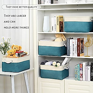 TcaFmac Storage Basket for Organizing - Large 4 Pack Fabric Storage Bins Baskets for Shelves with Ropes, Collapsible Storage Cubes for Closet Cloth Toy Organizer(White & Green16x12x8 inch)