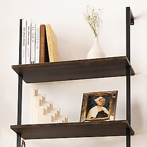 aboxoo Ladder Shelf Open Bookshelf 5-tier Wall-mounted Wood Bookcase Storage Rack Open back Industrial Modern Plant Flower Stand Utility Organizer Bookcase Metal Frame Furniture Office Kitchen Bedroom