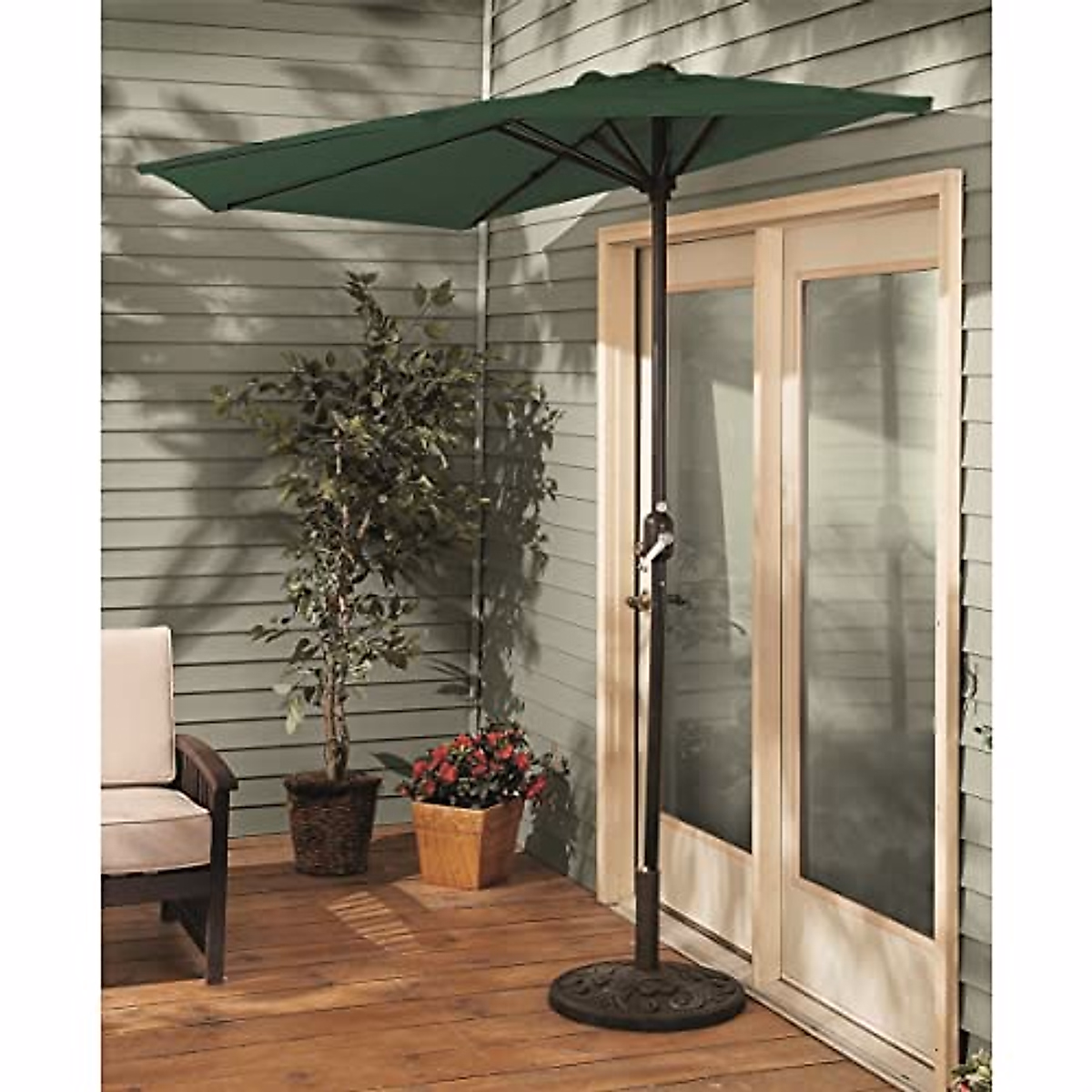 CASTLECREEK Half Round Patio Umbrella, Outdoor, Garden, Deck, Balcony Shade 8’, Red