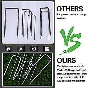 Bakulyor 50 Pcs Landscape Staples, 8 Inch 9 Gauge Garden Stakes, Galvanized U-Shaped Ground Pins, Heavy-Duty Yard Stake for Gardening Weed Barrier Fabric, Sod Decorations Fence and Irrigation Tubing
