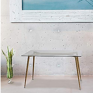 IDS Online Mid Century Dining Table, Office Desk, Glass : 8mm, Wooden Skin