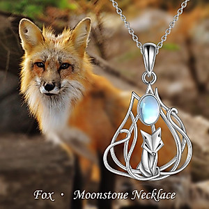 WINNICACA Fox Necklace for Women Sterling Silver Fox Pendant Jewelry with Moonstone Fox Gifts for Women Birthday Christmas Gifts for Women