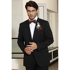 HISDERN Bow Ties for Men Red Bow Tie Self Tie Stripe Bowtie Handkerchief Set Adjustable Formal Tuxedo Black Polka Dot Bowties & Pocket Square Wedding