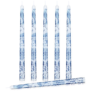 Threlaco 9.8" Blue and White Porcelain Long Taper Candlesticks Christmas Chinoiserie Dripless Candle Decorations Unscented Taper Candles for Party Gift Home Decor