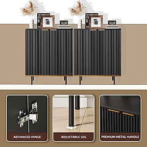 Fluted Buffets & Sideboards, Sideboard Cabinet, Elegant 2 Door Design Black Sideboard - Acceent Cabinet Ideal for Dining Room and Kitchen Storage 31.4 inch