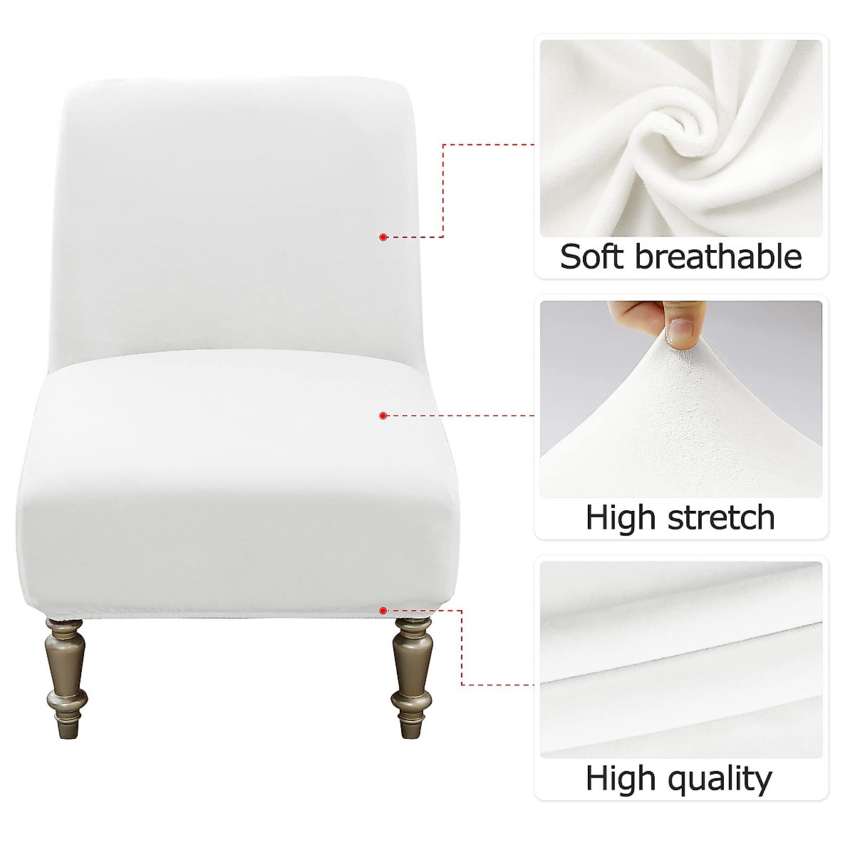 Leorate Armless Accent Slipper Chair Covers,Stretch Armless Chair Slipcover Removable Velvet Fabric Non-Slip Silp Cover for Accent Chair Without Arms Furniture Protector for Living Dining Room Hotel…