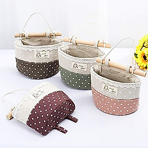 DOITOOL 4Pcs Cotton Linen Hanging Storage Basket Organizer, Washable Over The Door Hanging Storage Bag with Woven Cotton Rope Handle, Waterproof Fabric Hanging Pocket for Organizing, Free