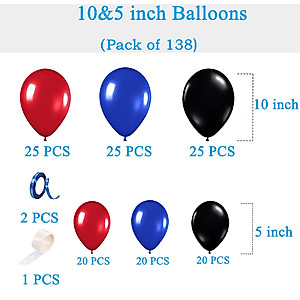 Navy Blue Red Black Balloon Garland Arch Kit，138 pcs Latex Royal Blue Red Black Latex Birthday Balloons for Spider hero theme birthday Baby Shower Graduation Party Decorations