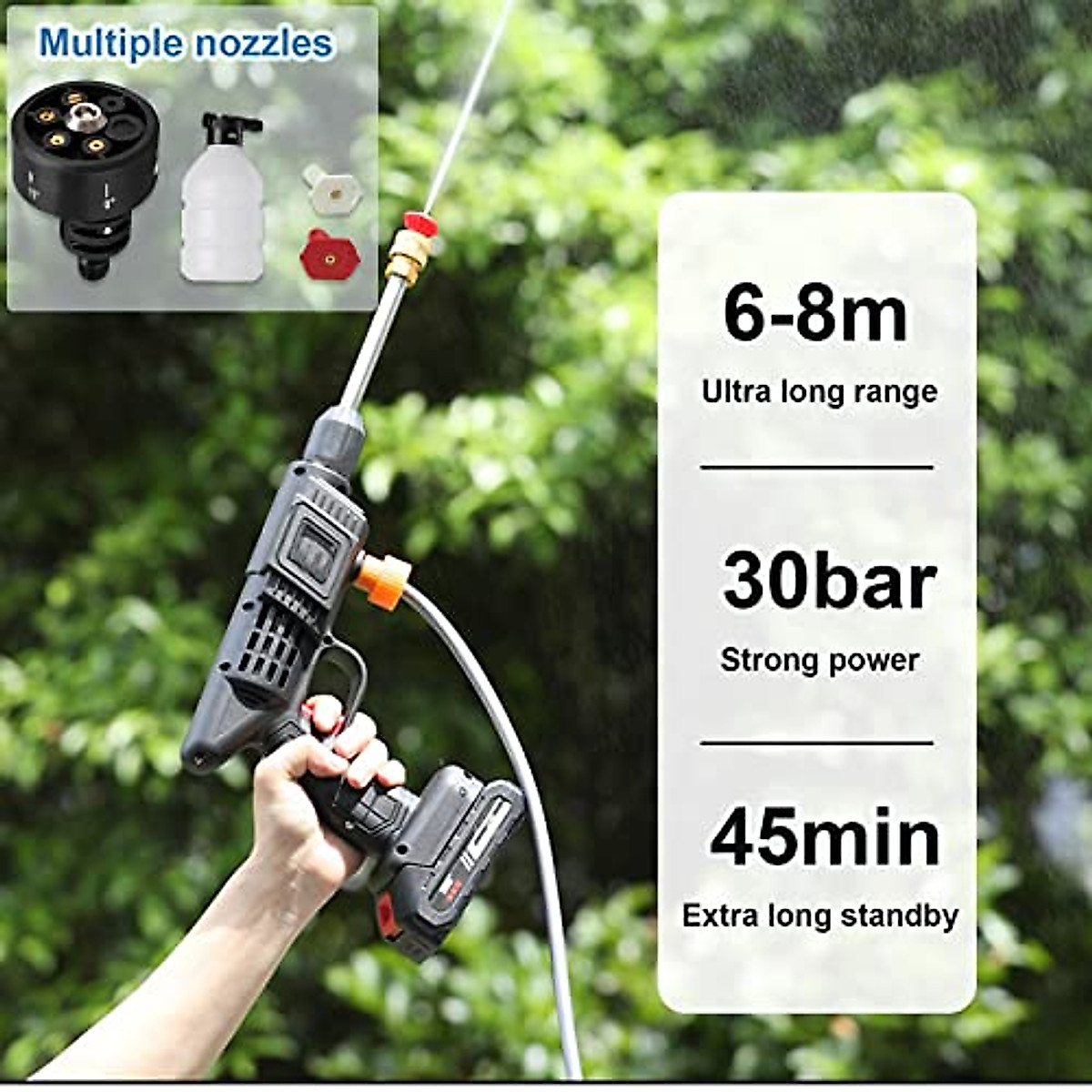 Cordless Power Washer, Cordless Pressure Washer Battery Powered, 48V Portable Pressure Washer with Rechargeable Battery and 6-in-1 Nozzle, Handheld Pressure Washer for Car/Fence/Floor Cleaning