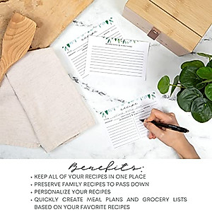 Pera Blanca Recipe Box with Cards and Dividers | Recipe Card Box Faux Leather Handle | 50 Eucalyptus Patterned Recipe Cards and Box Set | Wooden Recipe Box | Housewarming Gifts | Wood Recipe Box 4x6