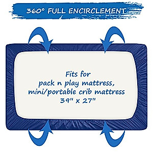 Satin Pack and Play Playard Sheet, Soft & Silky Mini Crib Mattress Cover (39"x27"x5") for Boys and Girls, Great for Baby Hair and Skin, Navy