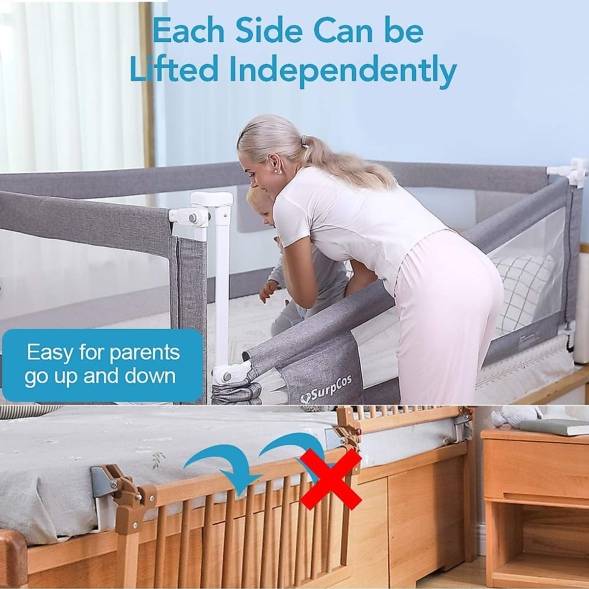 SURPCOS Bed Rails for Toddlers -New Upgraded Extra Long Bed Guardrail for Kids Great Fit for Twin, Double, Full-Size Queen & King Mattress, One Side 70.86" x 26" Grey