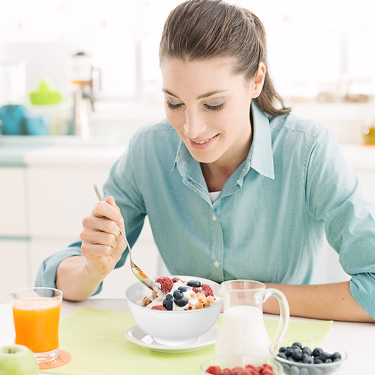 ALLUSEIT Cereal Bowls 40oz, Bone Porcelain Soup Bowl Set of 4, Large Ceramic Bowl for Kitchen, Versatile Serving for Salad Oatmeal Rice etc. Dishwasher & Microwave Safe, White Φ7inch