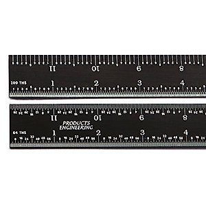 PEC Tools 12" 5R Rigid Black Chrome,"High Contrast" Machinist Ruler with Markings 1/10", 1/100", 1/32" and 1/64"