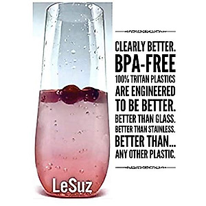 LeSuz 100% Tritan Plastic Champagne Stemless Flutes. Set of 6, 12oz. Shatterproof, BPA-FREE, Dishwasher Safe, Long Lasting Stemless Champagne Flute. Better than Champagne Glasses. Mimosa Flutes.