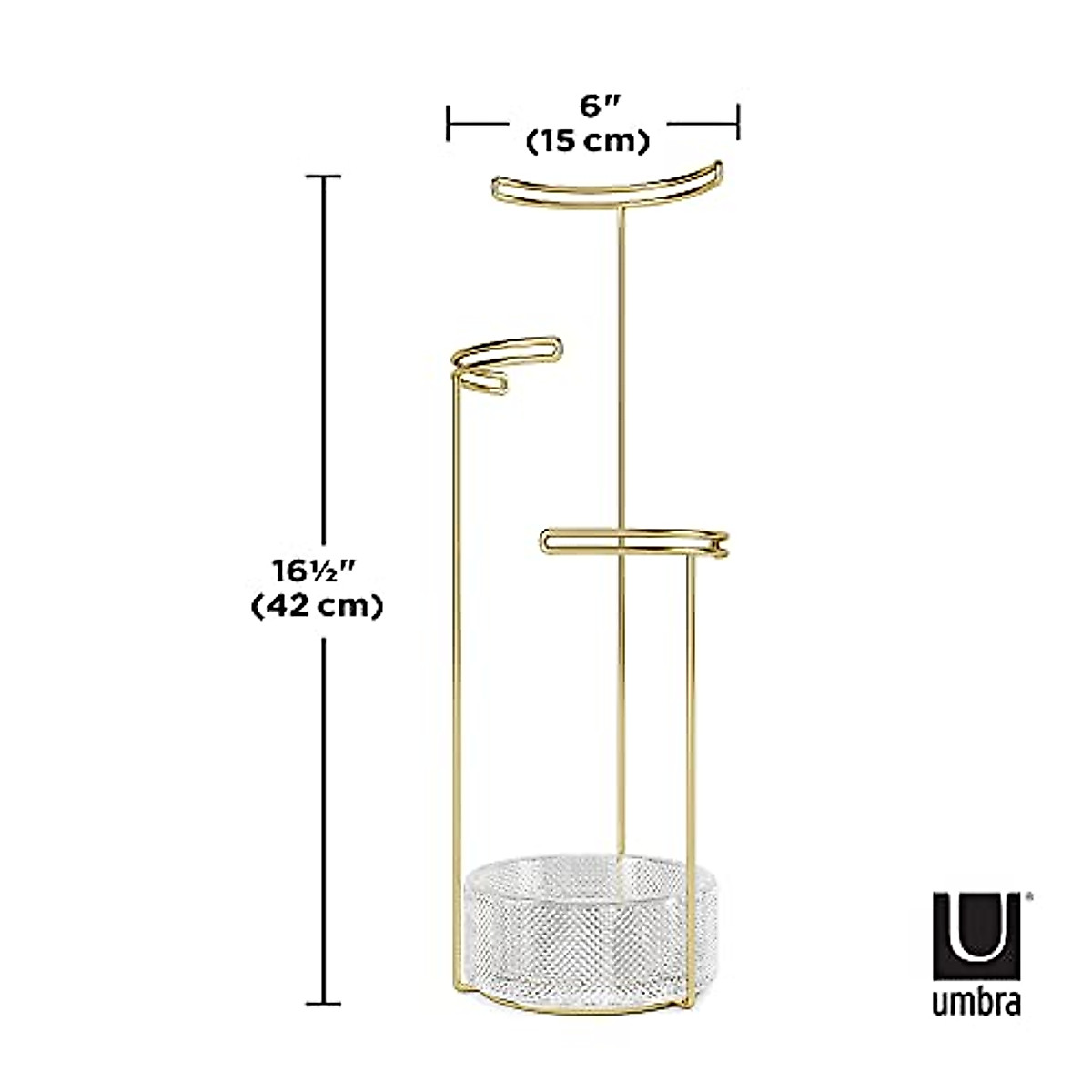 Umbra Tesora 3-Tier Jewelry Stand, Earring Holder, Accessory Organizer and Display, Glass/Brass