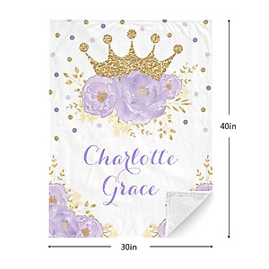 Personalized Baby Blankets Custom Baby Blanket for Girls with Name Personalized Baby Gifts for Girls Pink Soft Girl Blanket - Purple Floral Crown 30x40in