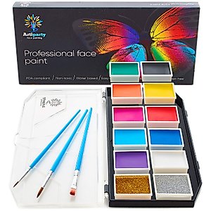 Face Paint Kit – Dermatologically Tested – Non-Toxic & Hypoallergenic – Professional Face Painting Kit for Kids & Adults – Cosplay Makeup Kit – Easy to Apply & Remove – Leakproof Dry Glitters