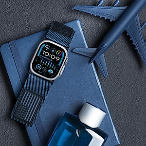 Tefeca Fortitude Series USA Flag Ultrawide Band Compatible with Apple Watch Ultra 2/Ultra 49mm, Series 10 46mm, Series 9/8/7 45mm, SE2/SE/6/5/4 44mm(Onyx, M/L for 49mm/46mm/45mm/44mm)