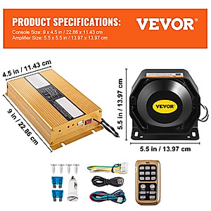 VEVOR Police Fire Emergency Warning Alarm, 400W 8 2 Horn, Black