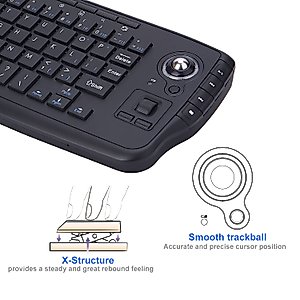 Fonicer Multimedia 2.4Ghz Wireless Mini Keyboard with Trackball Mouse Scroll Wheel for PCMacAndroid Tv Box, Remote Controller,X Structure, Black