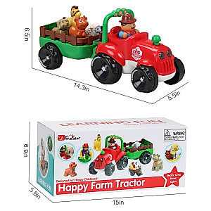 INTMEDIC Farm Tractor Toy with Detachable Farmer and Animals Figures, Preschool Musical Toys with Light&Sound Effect, Gifts for Kids Boys Girls Toddlers, Age 3,4,5,6 Years Old