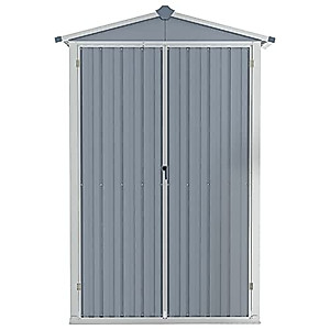 Tidyard Garden Shed with Storage Shelves and Vents Galvanized Steel Outdoor Tool Shed Pool Supplies Organizer Gray for Patio, Backyard, Lawn 42.3 x 18.1 x 72 Inches (W x D x H)