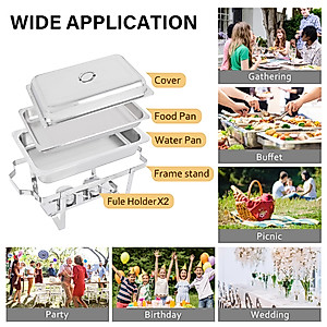 ZENY 6 Packs Chafing Dish Buffet Set, 8 Quart Stainless Steel Buffet Servers and Warmers for Party Catering, Complete Chafer Set with Water Pan, Chafing Fuel Holder