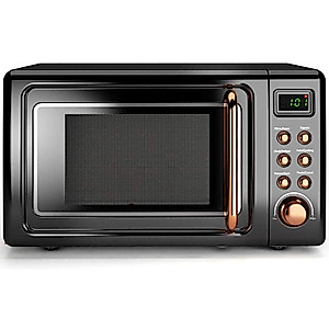 Moccha Compact Retro Microwave Oven, 0.7Cu.ft, 700-Watt Countertop Microwave Ovens w/5 Micro Power, Delayed Start Function, LED Display, Child Lock (Black)