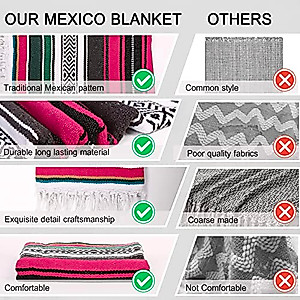 ThermaSnug Mexican Blanket - Handwoven Serape Blanket Perfect as Yoga Blanket, Bed Blanket, Hiking Blanket, Party Decoration Table Runner.