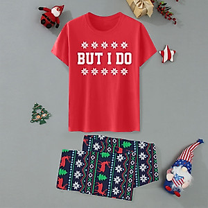 TOUPKO Christmas Pajamas for Family, Funny Letter Family Christmas Pjs Matching Sets Snowflake Short Sleeve Xmas Sleepwear (But I Do, Women/X-Large)