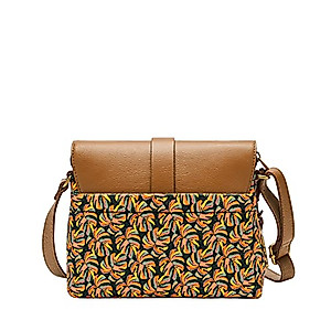 Fossil Women's Kinley Fabric Small Crossbody Purse Handbag, Green Multi Palm (Model: ZB1706335)