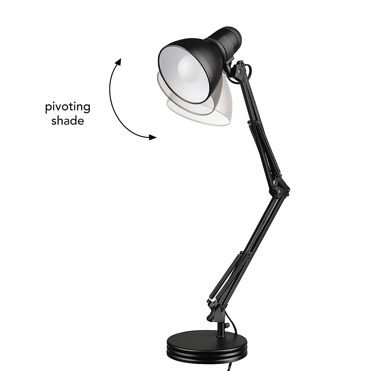 Globe Electric 5698601 28" Heavy Base Top Moving Spring Balanced Swing Arm Desk Lamp, Black, On/Off Rotary Switch on Shade, Home Office Accessories, Lamp for Bedroom, Home Décor, Home Improvement