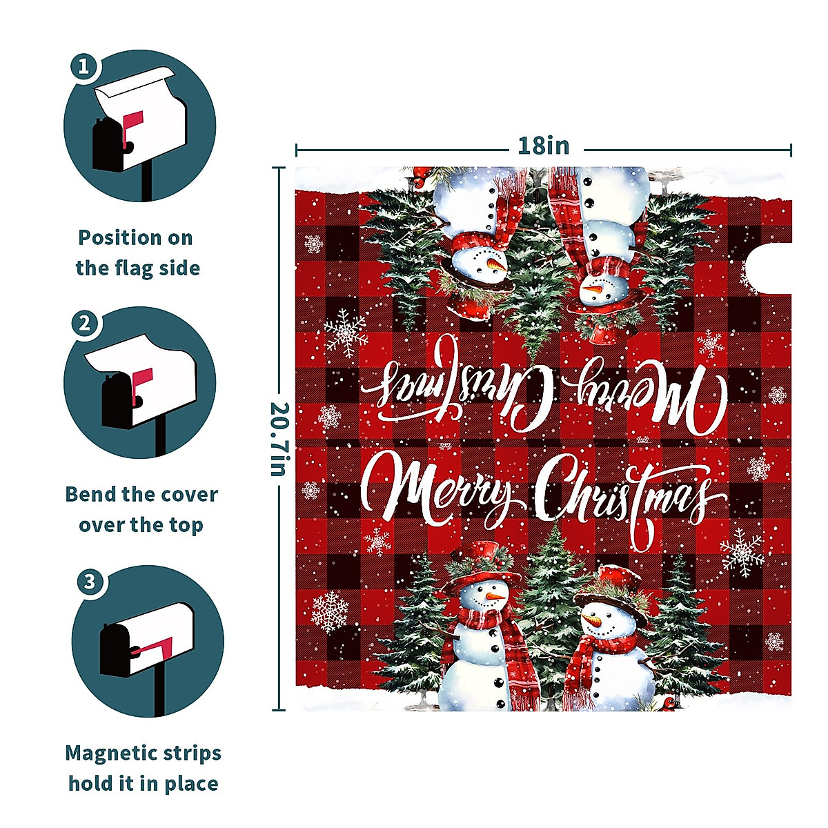 Merry Christmas Mailbox Covers Magnetic Winter Xmas Red Buffalo Plaid Snowman Mailbox Cover Standard Size 18 X 21 Holiday Mailbox Wrap Post Letter Box Cover Decorative for Home Outdoor Garden