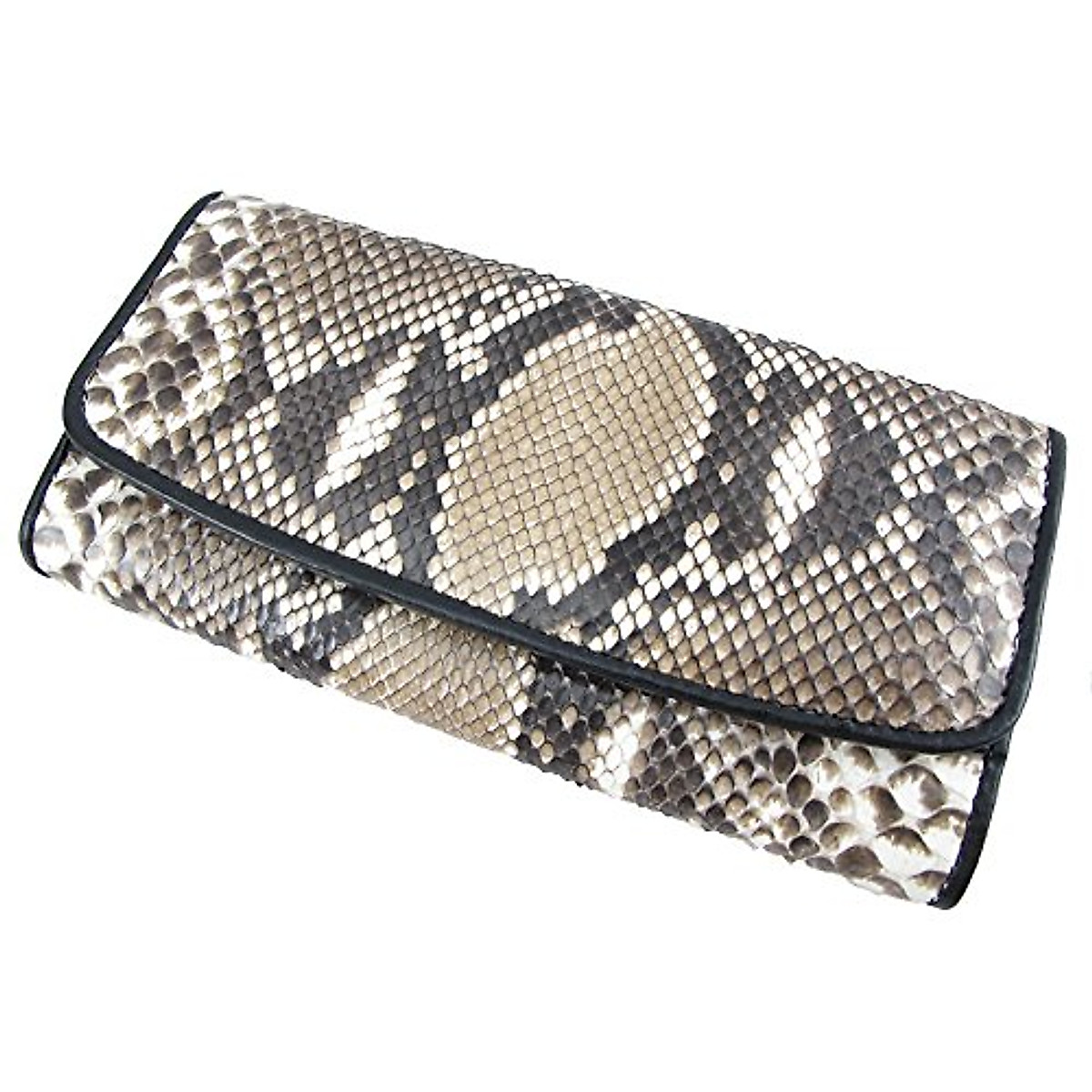 Pelgio Genuine Python Snake Skin Leather Women's Trifold Clutch Wallet (Reticulated Natural)