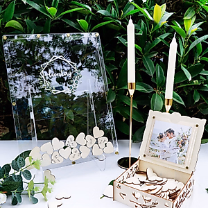 AerWo Wedding Guest Book Alternative, Guest Book Wedding Reception, Acrylic Guest Book Drop Box with Stand, Plywood Box, 100 Wooden Hearts and Marker Pen, Wedding Signs for Ceremony and Reception