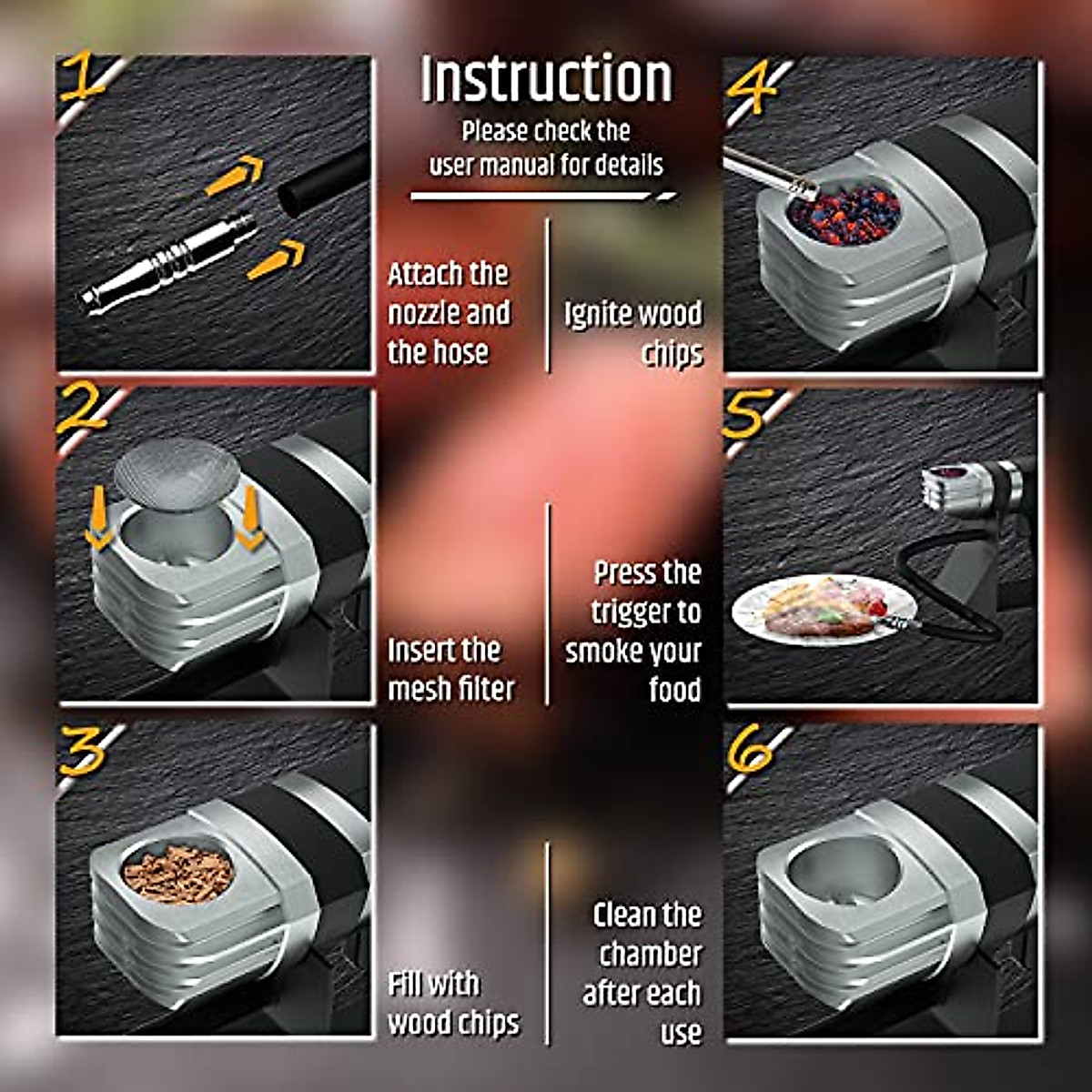 Razorri Smoking Gun Smoke Infuser - Includes 4 Wood Chips, Stand Holder, Hose - Handheld & Countertop Electric Smoker Machine for Classy Smoke, Infused Cocktails, Wine, Cheese, Meats & More