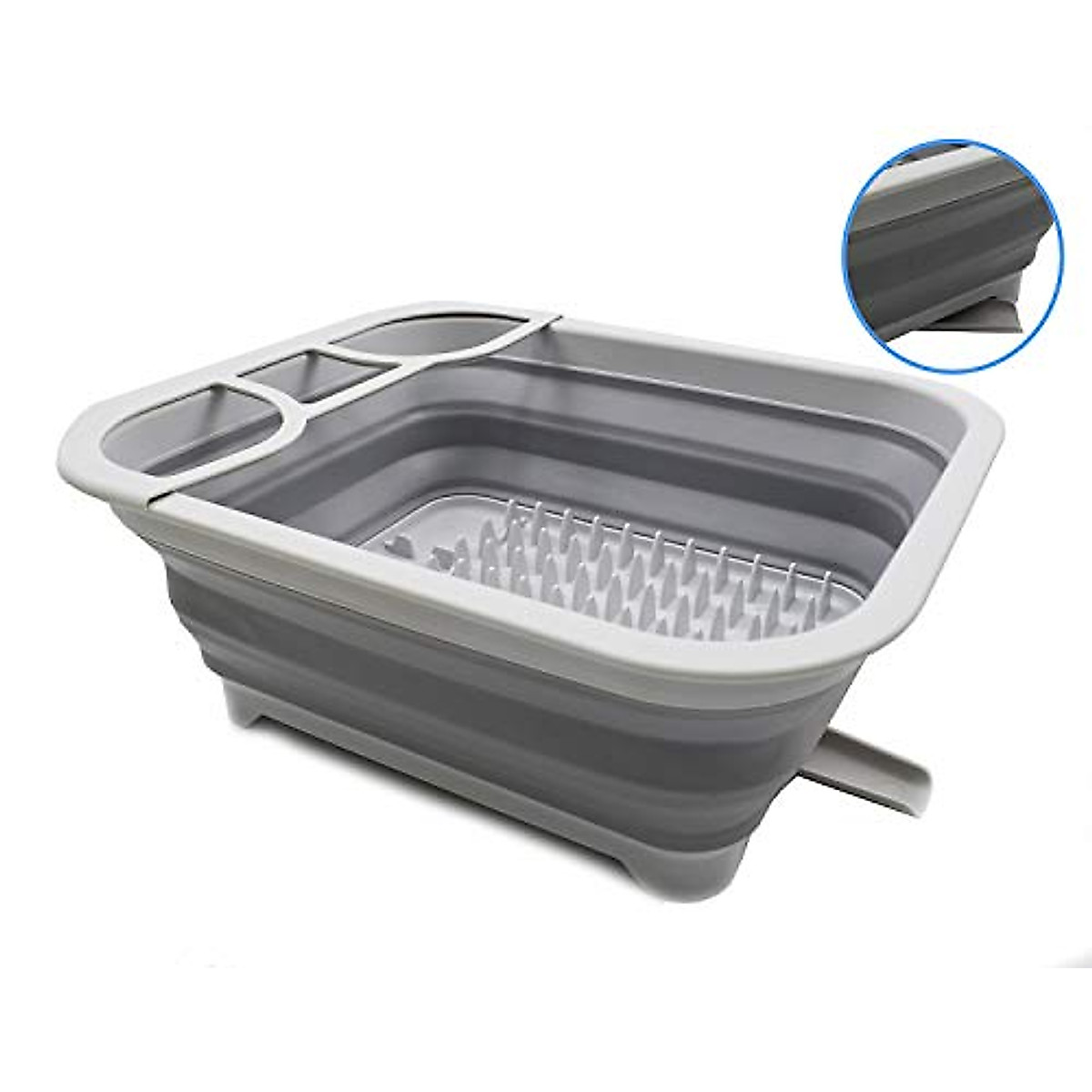 SAMMART 8.5L (2.2 Gallon) Collapsible Dish Drainer with Swivel Spout - Foldable Drying Rack - Portable Dinnerware Organizer - Space Saving Kitchen Storage Tray (1, Grey)