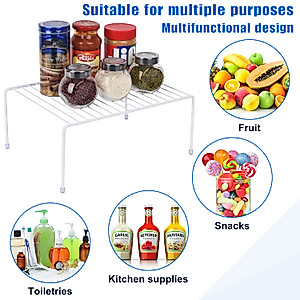 Kitchen Cabinet Storage Shelf Rack/Plastic Feet - (13.1 x 10.2 Inch) - Steel Metal - Rust Resistant Finish - Cups, Dishes, Cabinet & Pantry Organization (2, White)