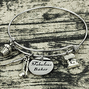 AHAETH Baker Bracelet for Women Fabulous Baker Cookie Baker Gift Baking Jewelry Culinary Student Gifts Bake Lover Bangle