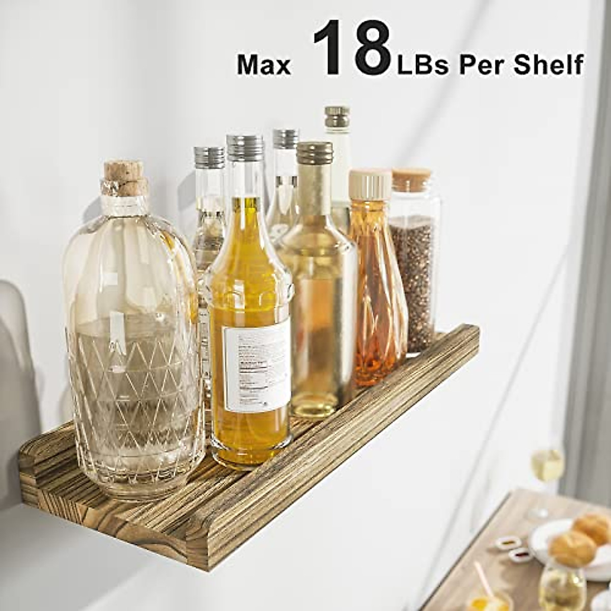 Love-KANKEI Floating Shelves Wall Mounted Set of 2,17 Inch Rustic Wood Wall Shelves for Storage, Bedroom Living Room Bathroom Kitchen Office and More Carbonized Black