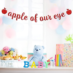 Maicaiffe Apple of Our Eye Banner - Baby Shower Gender Reveal Party Decor - Fruit Theme Apple 1st Birthday Party Decorations, Red Glitter