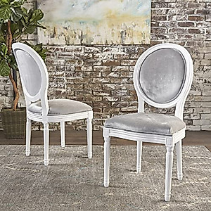 Christopher Knight Home Camille Traditional Velvet Dining Chairs, 2-Pcs Set, Horizon Grey / Gloss White