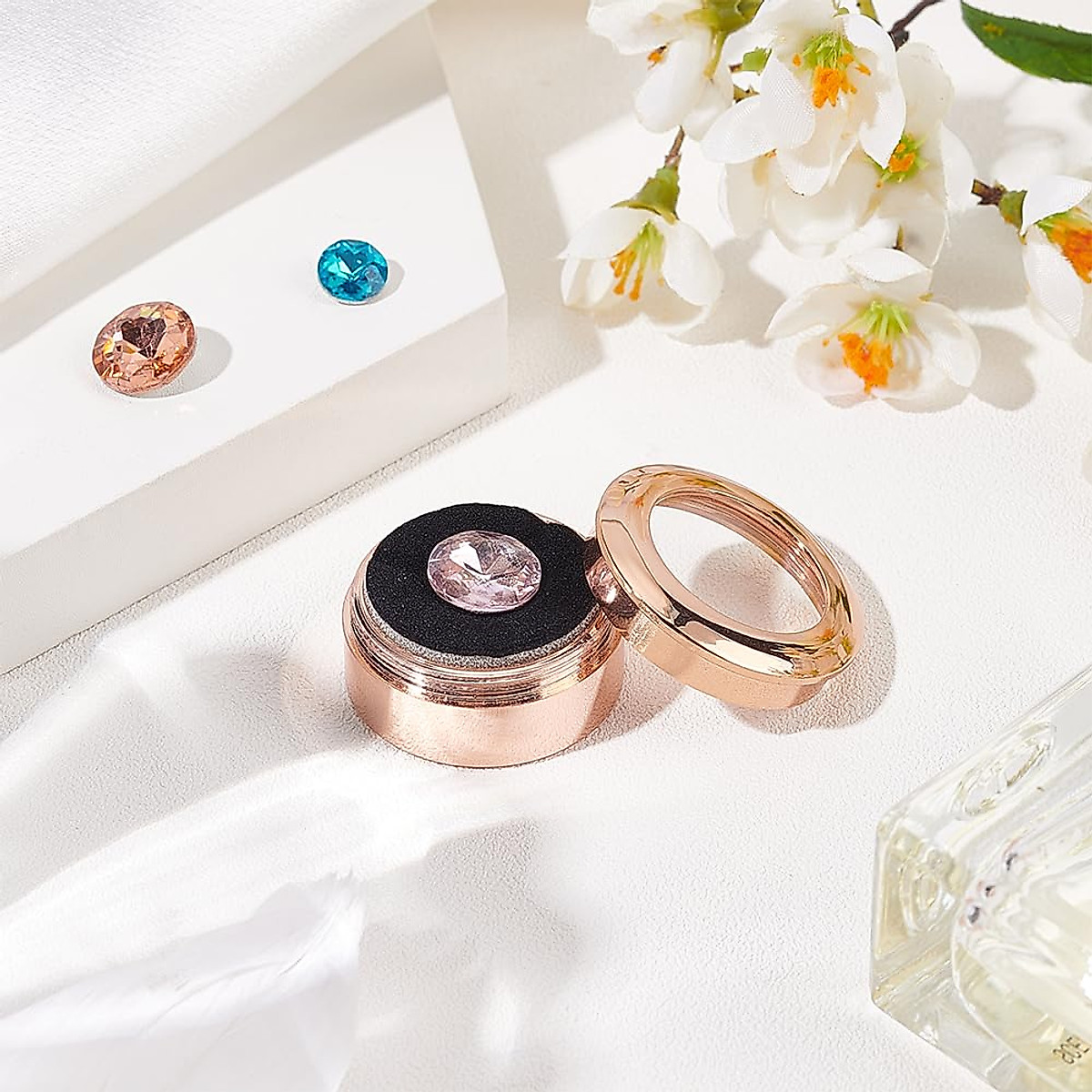 BENECREAT Rose Gold Stainless Steel Jewelry Gift Boxes with Velvet Cushion and Clear Glass Window, 1.3x0.6inch Gemstone Display Box for Small Gemstone Diamond Storage