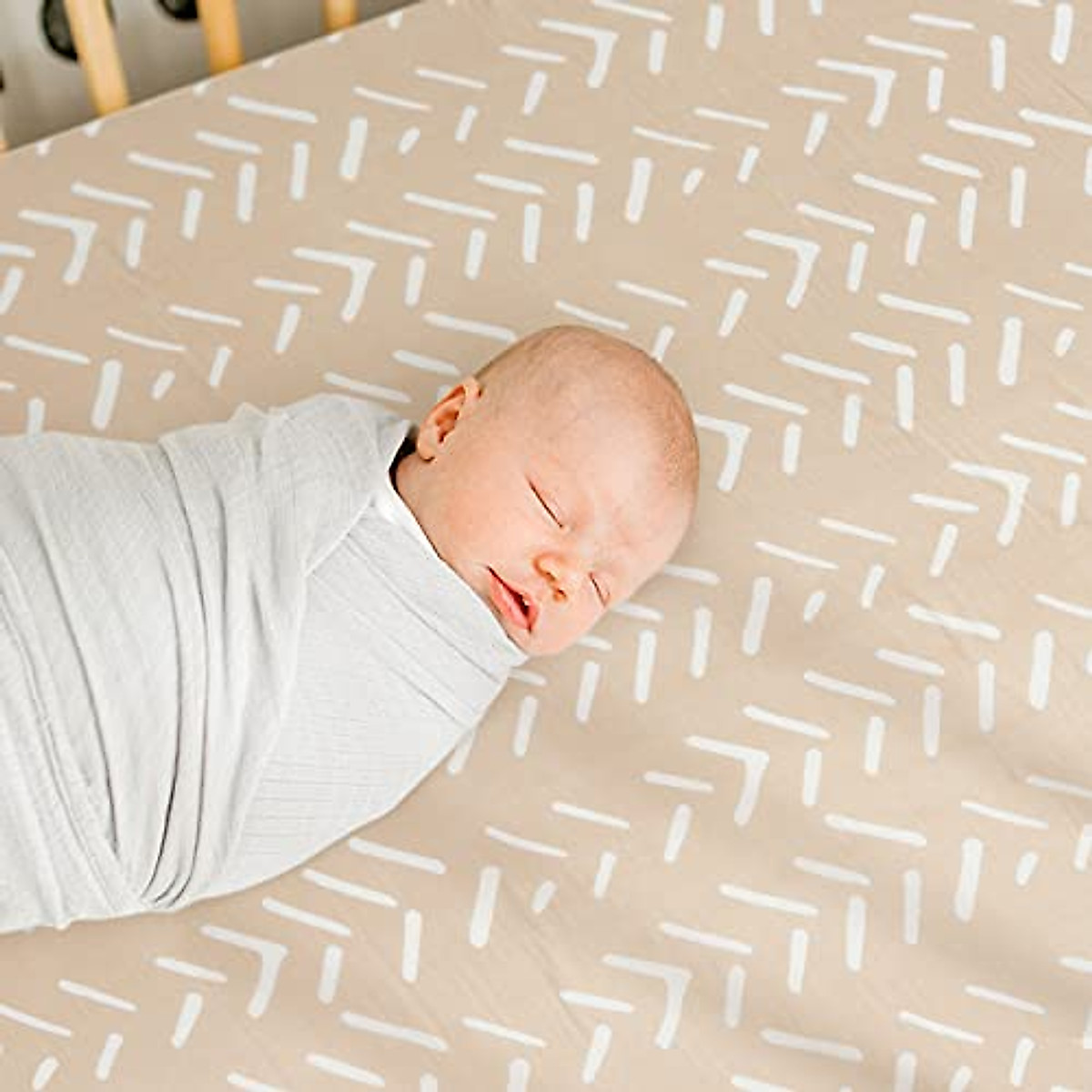 GRSSDER Soft Muslin Crib Sheet 2 Pack, 100% Cotton Crib Sheets for Boys and Girls, Fit Standard Crib Mattresses 52" x 28" Safe and Snug, Taupe/Stripe