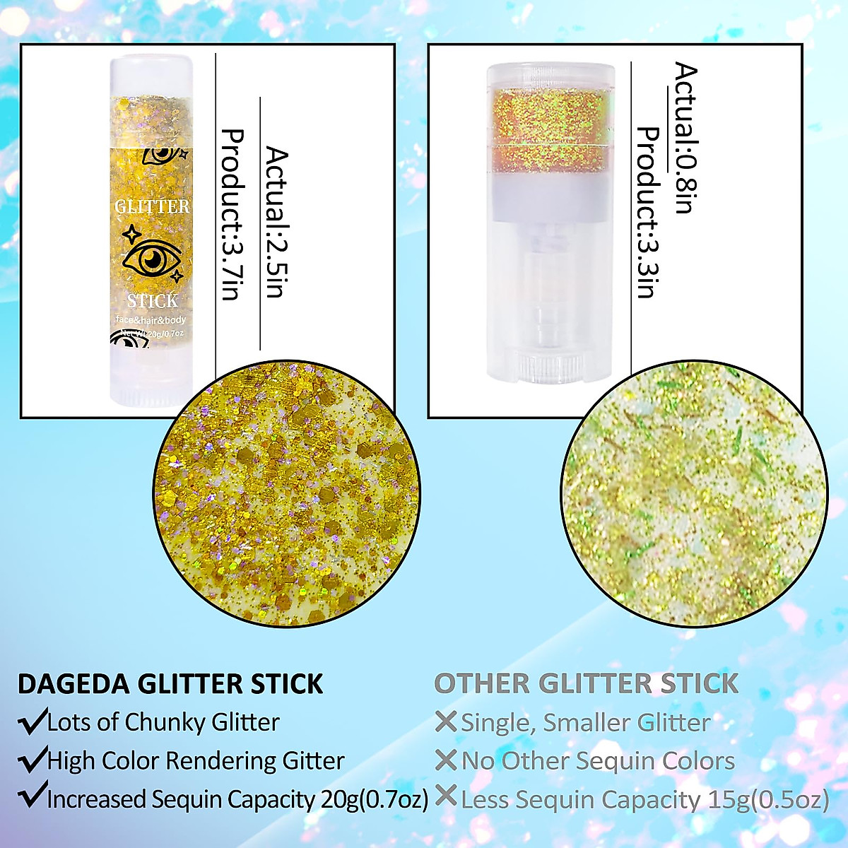 DAGEDA White Body Glitter Stick, Mermaid Face Glitter Makeup Holographic Sequins, Hair Glitters Eyeshadow Body Shimmer for Rave Accessories,Glitter Face Paint for Women Rave Festival